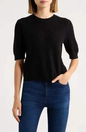 FRAME Gathered Honeycomb Cashmere Sweater - Black