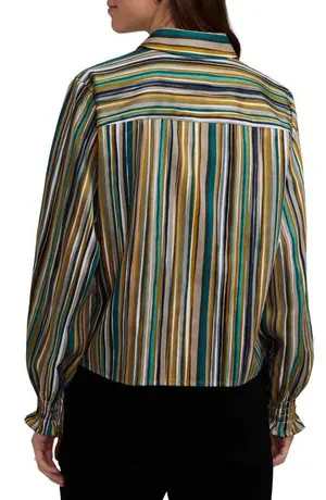 Foxcroft Vivienne Stripe Cotton Poplin Button-up Shirt - Green/white Multi
