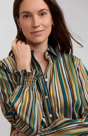 Foxcroft Vivienne Stripe Cotton Poplin Button-up Shirt - Green/white Multi