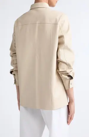 Eleventy Lambskin Leather Snap Front Shirt