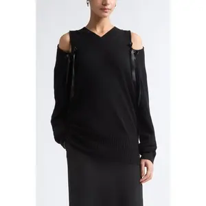 Simone Rocha Cashmere Sweater With Ribbon Detail - Black/black