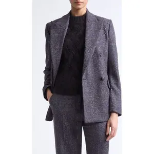 Eleventy Double Breasted Sequined Alpaca Blend Blazer - 177 Amethyst