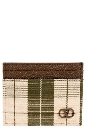 Valentino Garavani Vlogo Signature Check Canvas & Leather Card Case - Brown Multi