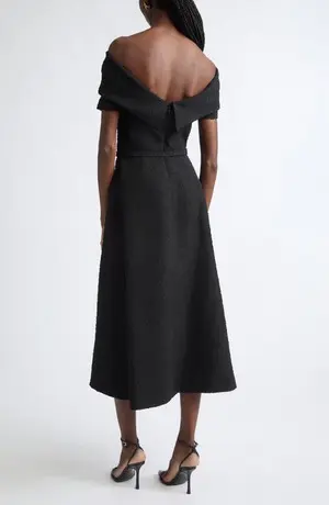 Oscar De La Renta Off-the-shoulder Tweed Midi Dress
