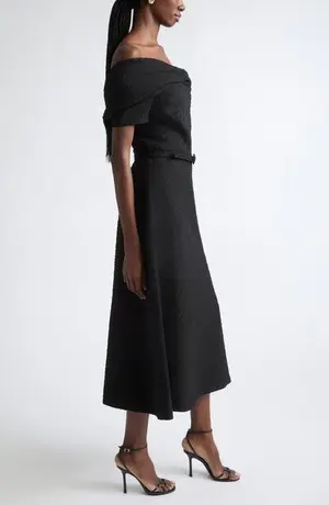 Oscar De La Renta Off-the-shoulder Tweed Midi Dress