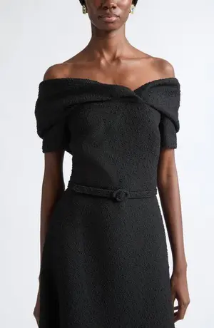 Oscar De La Renta Off-the-shoulder Tweed Midi Dress