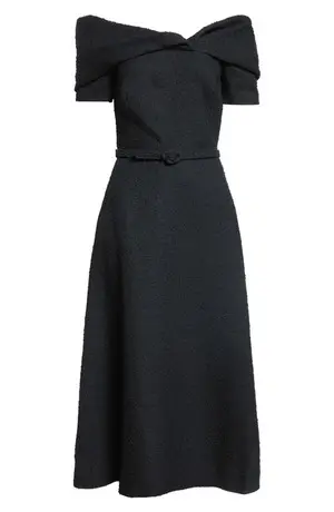 Oscar De La Renta Off-the-shoulder Tweed Midi Dress