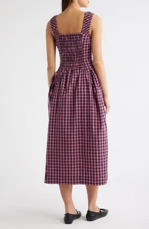 DAMSON MADDER Plaid Smocked Midi Dress