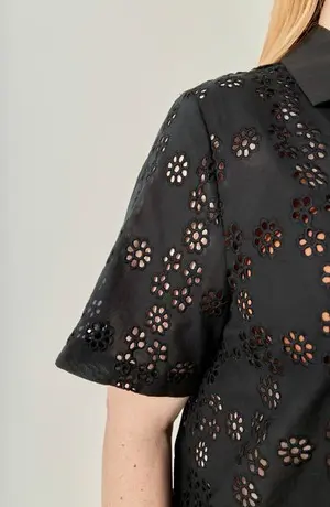 English Factory Embroidered Eyelet Cotton Camp Shirt