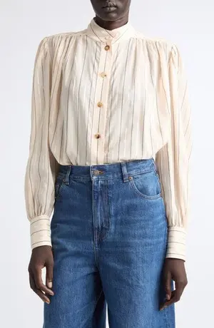 Chloé Striped Cotton And Silk Blend Poplin Button-up Shirt - Pink/black