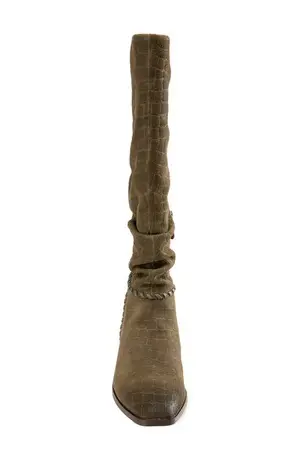 Gentle Souls Fabri Knee High Boot - Olive Embossed Suede