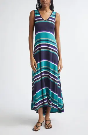 Ramy Brook Sleeveless High-low Striped Maxi Dress - Jade Stripe Combo