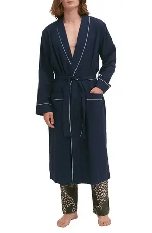 Desmond & Dempsey Brushed Cotton Robe - Navy