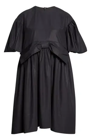 Simone Rocha Gathered Bow Puff Sleeve Cotton Dress - Black