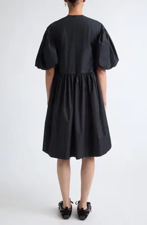 Simone Rocha Gathered Bow Puff Sleeve Cotton Dress - Black