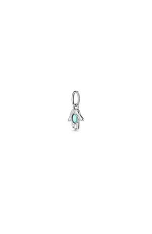 UNODE50 Sterling Plated Hamsa Charm With Turquoise Murano Glass