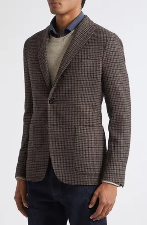 Boglioli K Houndstooth Plaid Wool & Cashmere Sport Coat - Black Brown