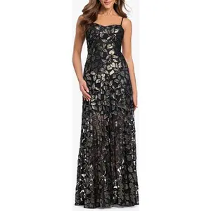 Betsy & Adam Metallic Leaf Burnout Gown