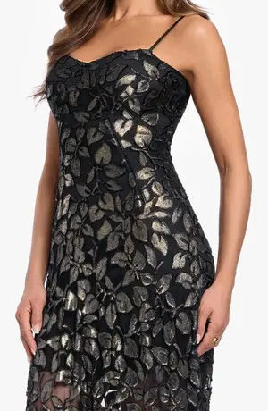 Betsy & Adam Metallic Leaf Burnout Gown