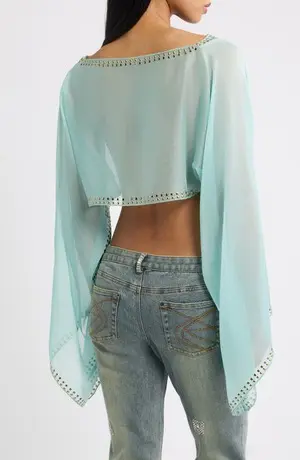 JADED LONDON Embellished Cape Top With Bell Sleeves