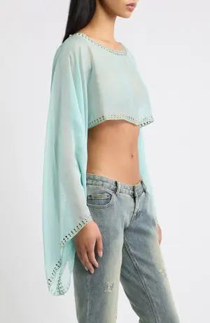 JADED LONDON Embellished Cape Top With Bell Sleeves