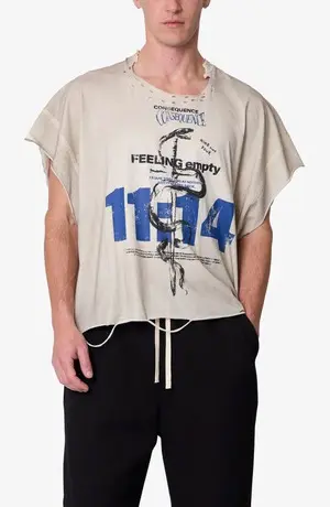 Mnml Sleeveless Distressed Graphic Cutoff T-shirt
