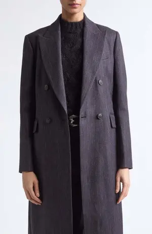 Eleventy Herringbone Wool Blend Duster Jacket - 177 Amethyst