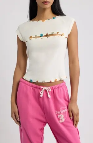 JADED LONDON Cotton Cut-out Top With Button Trim