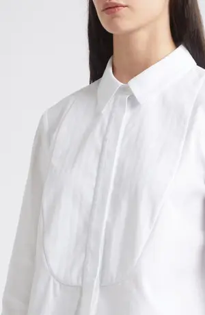 Partow Warren Cropped Stripe Bib Cotton Poplin Button-up Shirt