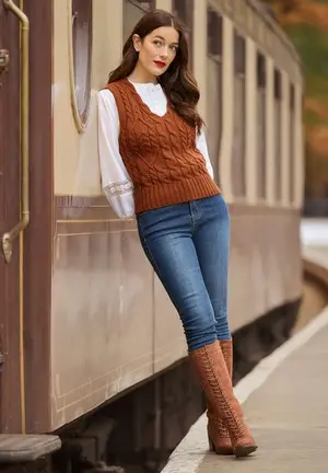 JOE BROWNS Cable Knit V-neck Vest - Antique Rust