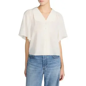 FRAME Gala Silk Short Sleeve Shirt - Cream