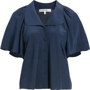 FRAME Gala Silk Short Sleeve Shirt - Navy