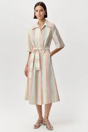 EXQUISE Keitha Belted Striped Midi Dress