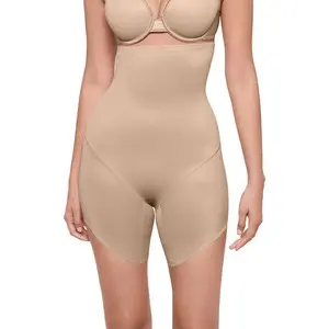 Miraclesuit Show Stopper High Waist Slant Hem Shorts Warm Beige