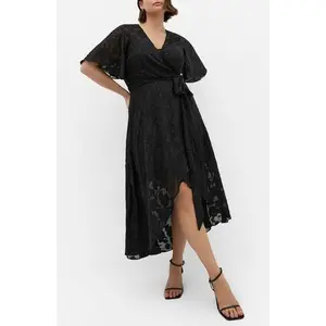 City Chic Maxi Love Burnout Wrap Dress - Black