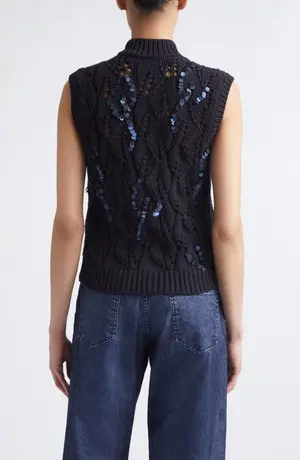 Eleventy Sequin Detail Wool Cable Sweater Vest