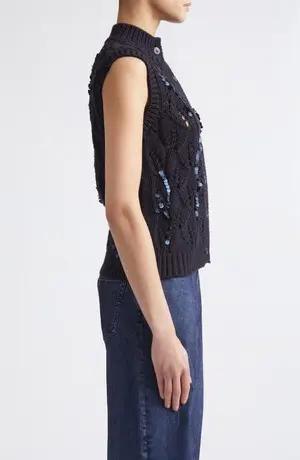 Eleventy Sequin Detail Wool Cable Sweater Vest