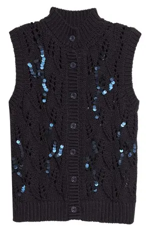 Eleventy Sequin Detail Wool Cable Sweater Vest