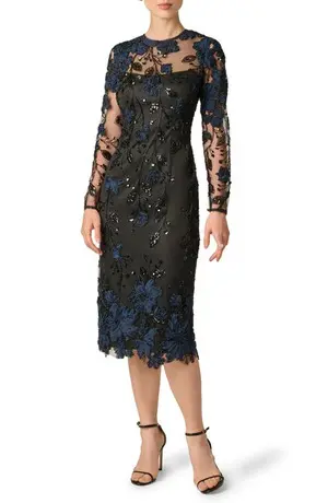 Aidan Mattox 3d Embroidered Sequin Cocktail Dress
