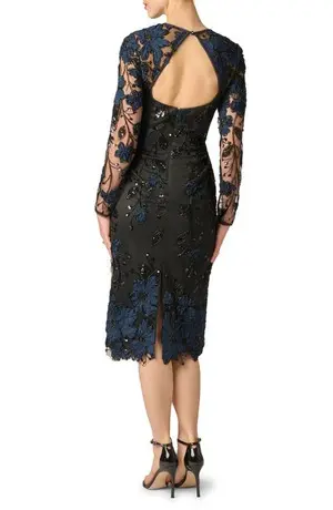 Aidan Mattox 3d Embroidered Sequin Cocktail Dress