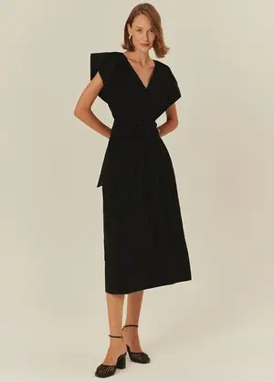 EXQUISE Sabrina Midi Dress With V-neck And Belt
