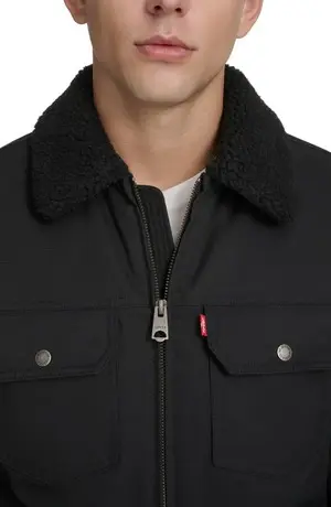 LEVI'S Water-resistant Faux Shearling Collar Canvas Bomber Jacket
