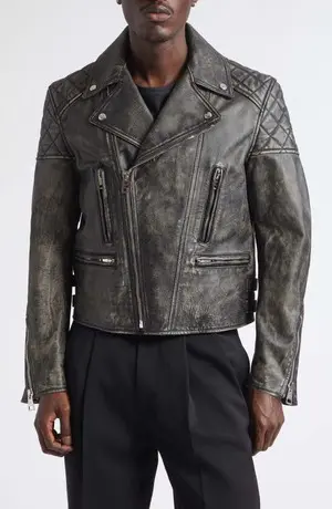 Givenchy Sunflower Back Leather Biker Jacket - Faded Black