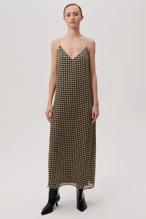 EXQUISE V-neck Strappy Midi Dress - Gold/black