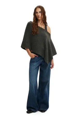 COTTON ON Softest Luxe Off Shoulder Poncho - Charcoal Marle