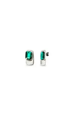UNODE50 Earrings With Green Faceted Crystal - Silver