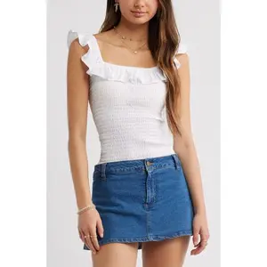 Bp. Smocked Ruffle Trim Tank - White