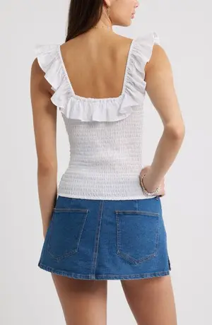 Bp. Smocked Ruffle Trim Tank - White