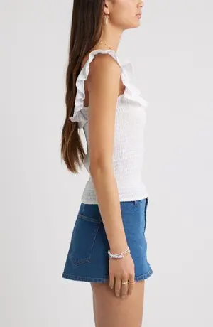 Bp. Smocked Ruffle Trim Tank - White