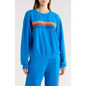 Aviator Nation 5-stripe Crewneck Sweatshirt - Ocean